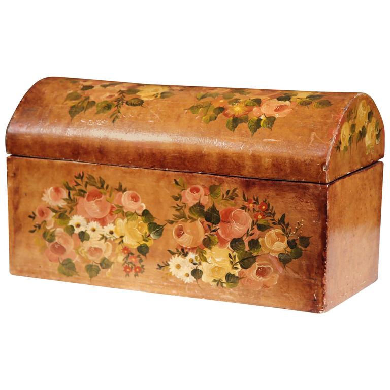 Large 19th Century French Hand-Painted Box with Flowers and Leaves at ...
