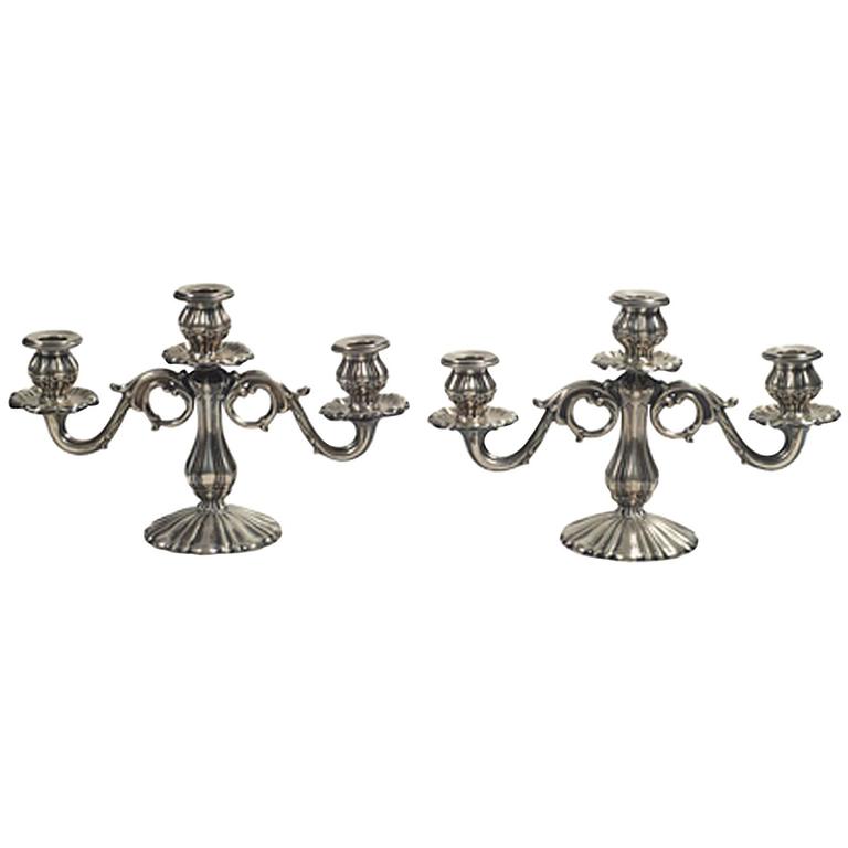 Pair of Italian Rococo Style Silver Candelabra For Sale at 1stDibs