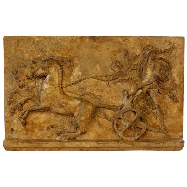 Academic Plaster Roman Frieze of Chariot Race with King Oinamoas at 1stDibs
