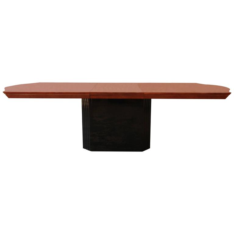 Henredon Elan Collection Koa Wood and Black Lacquer Pedestal Dining ...