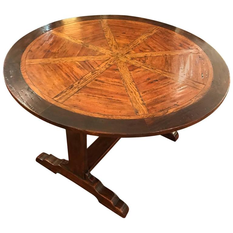 Handsome Mixed Wood Tilt-Top Round Dining Table at 1stDibs