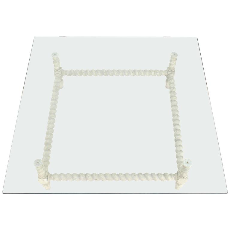 Large Oversize Square Glass Top Coffee Table Twisted Rope Base For Sale ...