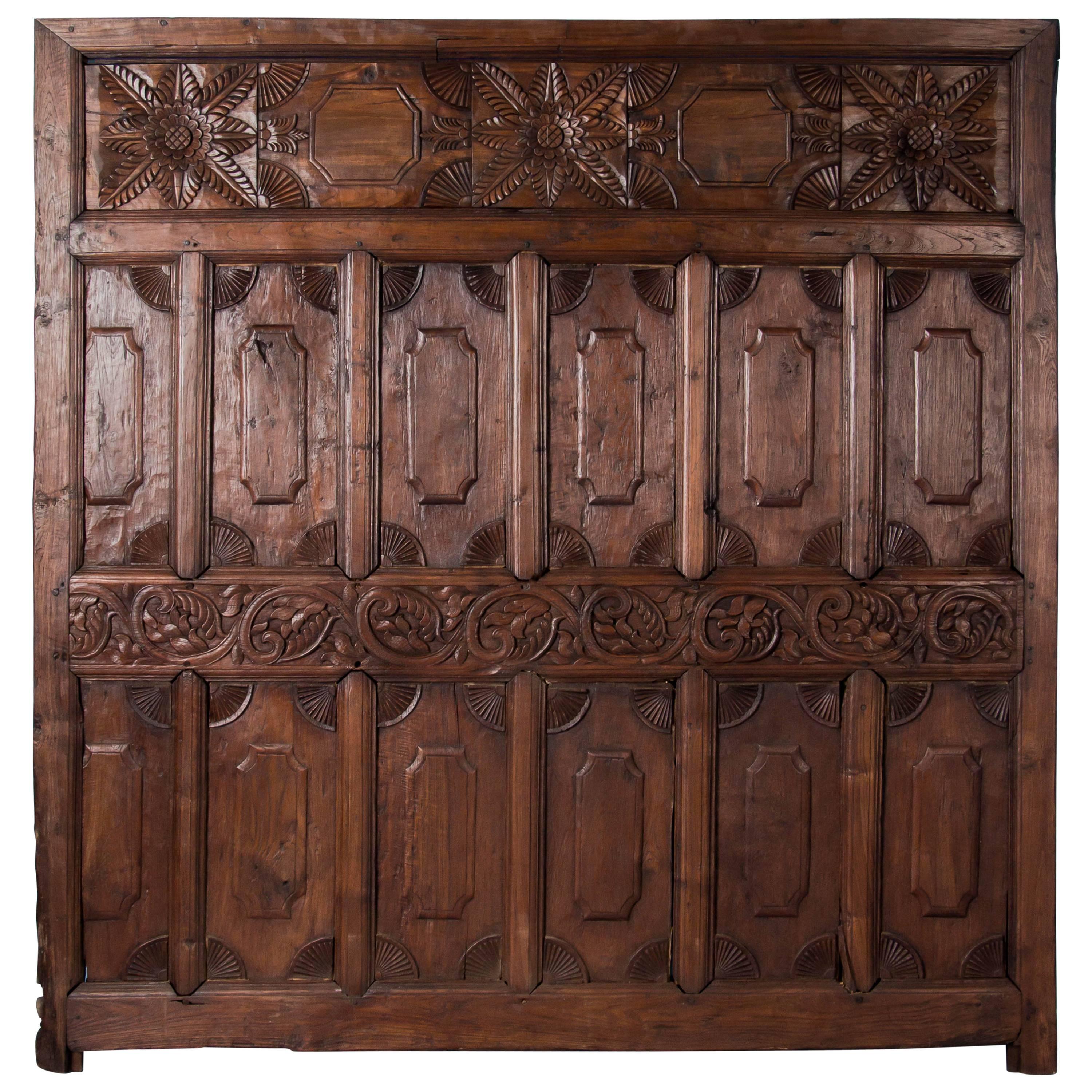 Antique Early 20th Century Carved Teak Bed Panel from Java, King Size ...
