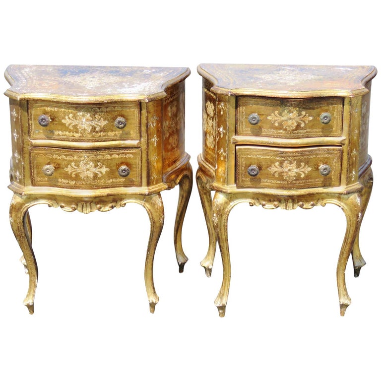 Pair of Florentine Style Paint Decorated Side Tables For Sale at 1stDibs