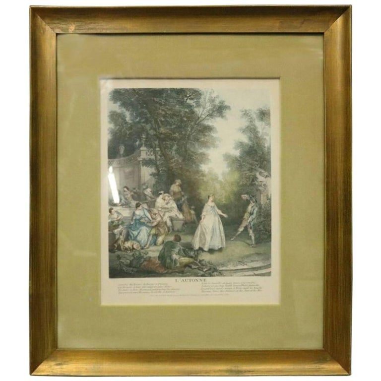 French Hand Tinted Print "L'autonne" by N. Tardieu After Lancret, circa ...