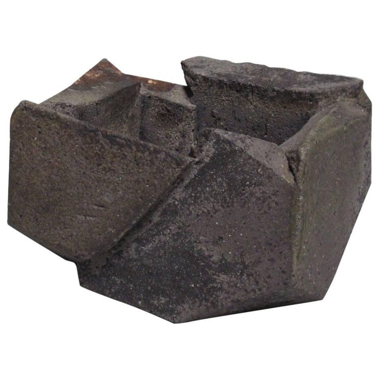Jonathan Cross Wood Fired Black Stoneware Ceramic Planter For Sale at ...