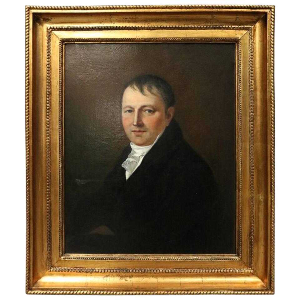 Early Antique Oil on Canvas Painting of a Baron in Gilt Frame, circa ...