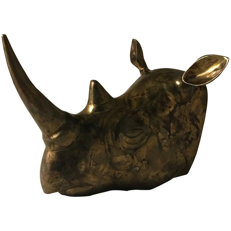 Brass Mid-Century Drexel Heritage Hanging Rhino Trophy at 1stDibs