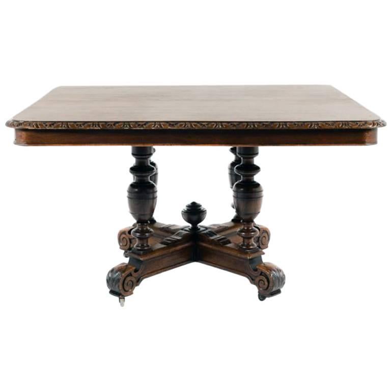 Antique French Solid Oak Square Henri II Dining Table, circa 1880 at ...