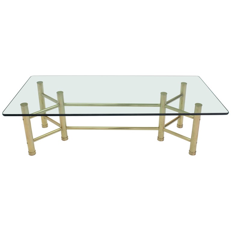 Solid Brass Tube Glass Top Rectangular Coffee Table For Sale at 1stDibs