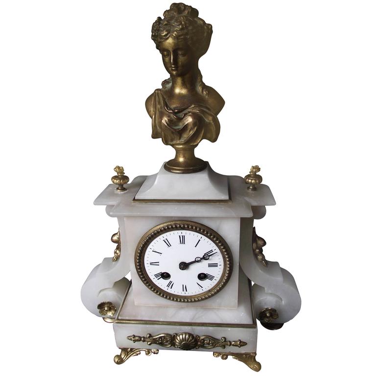 Victorian Alabaster French Clock, White Carved Alabaster Figure Clock ...