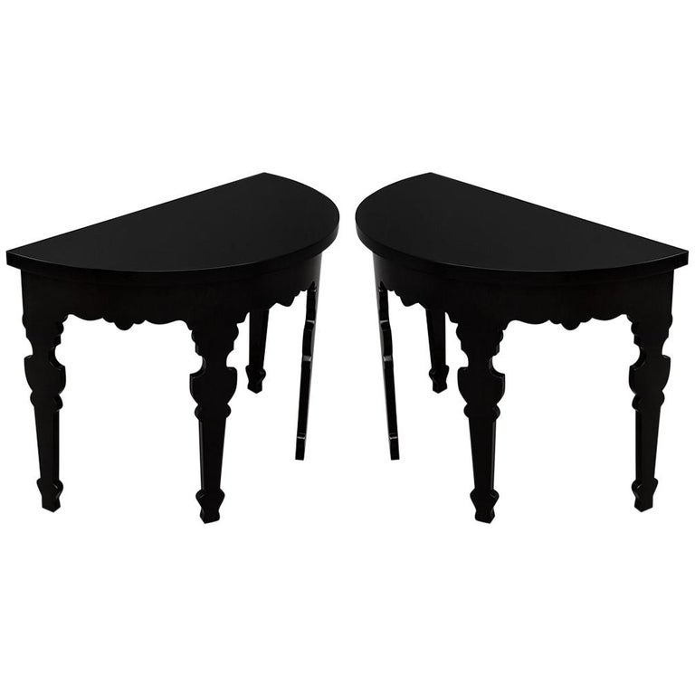 Pair of Demilune Half Moon Console Tables in Piano Black Lacquer For ...