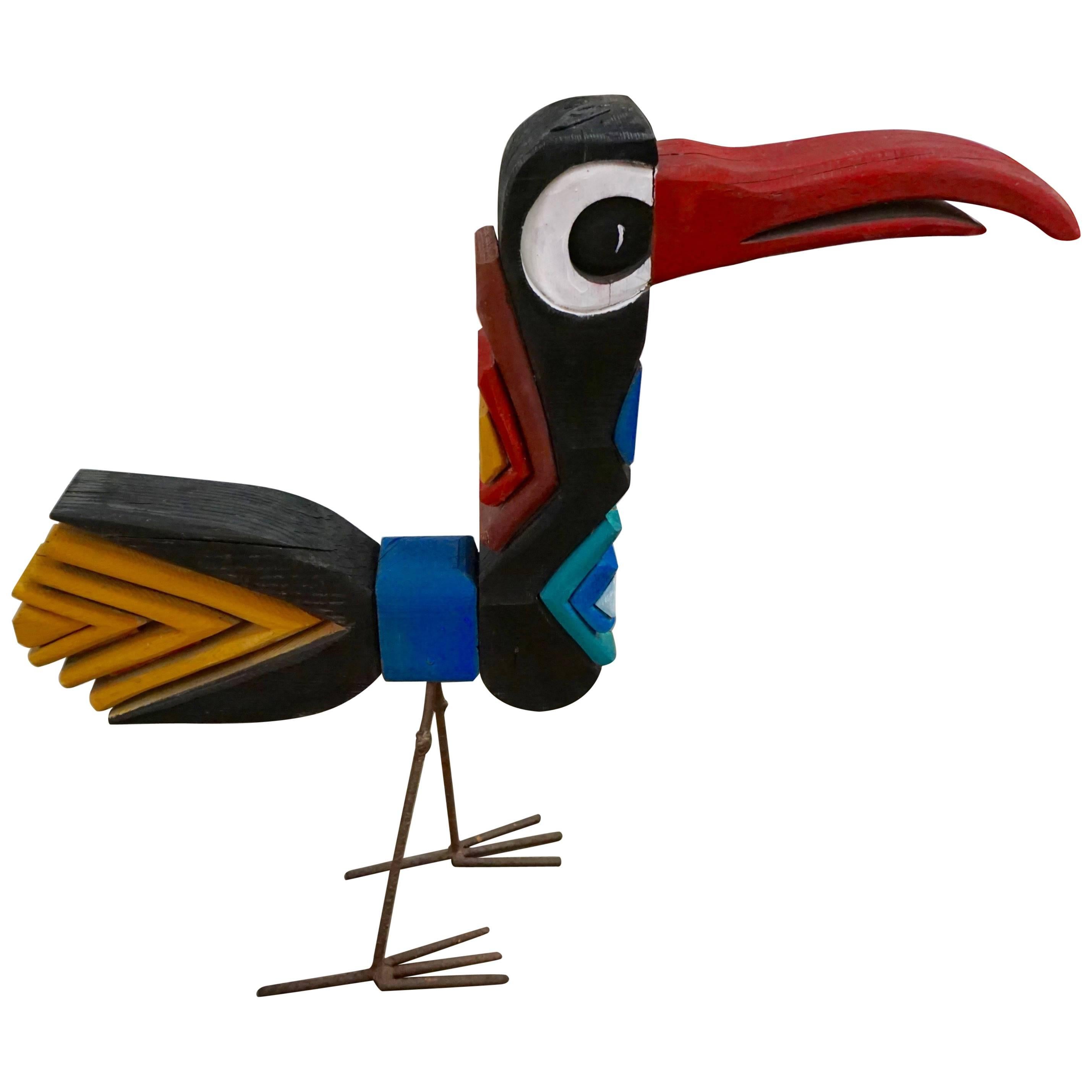 Colorful Folk Art Bird Sculpture at 1stDibs