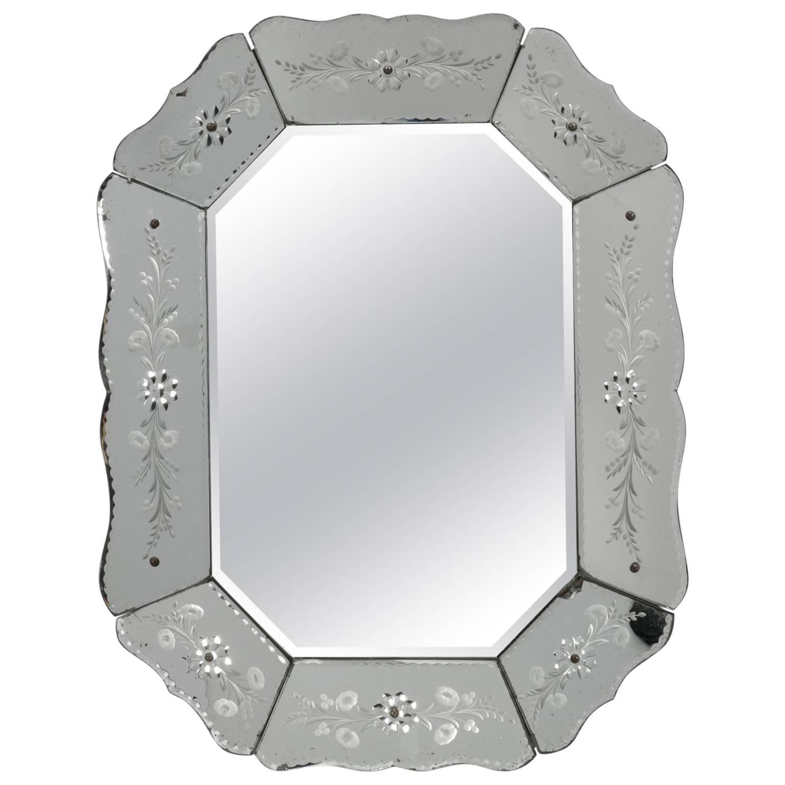 Eight Sided Venetian Mirror with Etched Flowers at 1stDibs | eight ...