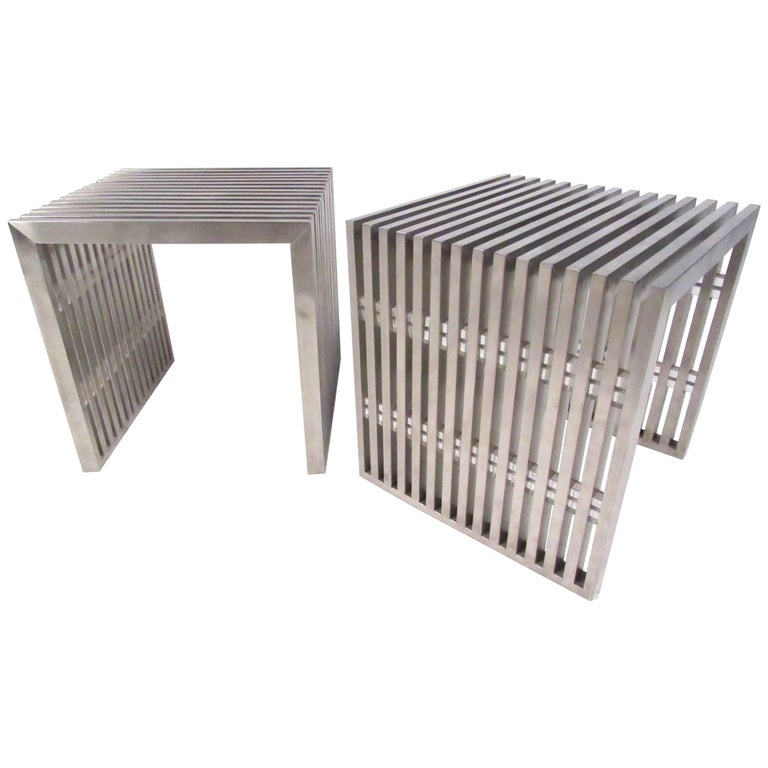 Pair of Milo Baughman Style Slat Chrome Side Tables For Sale at 1stDibs ...