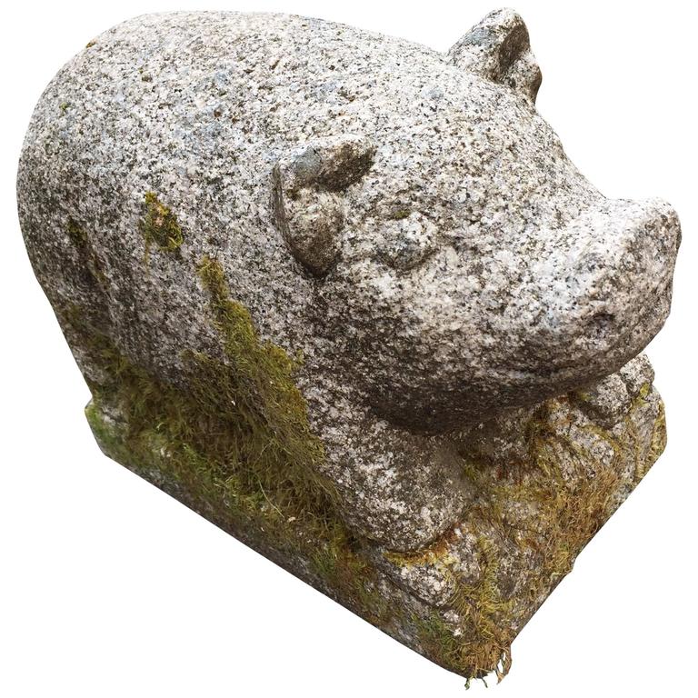 Antique Pig Hand-Carved Stone Plump and Curly Tailed, 100 Years Old at ...