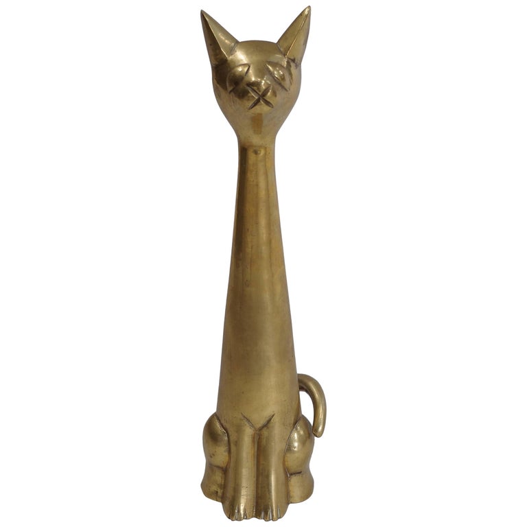 Small Gilt Bronze Cat Sculpture, circa 1980 at 1stDibs