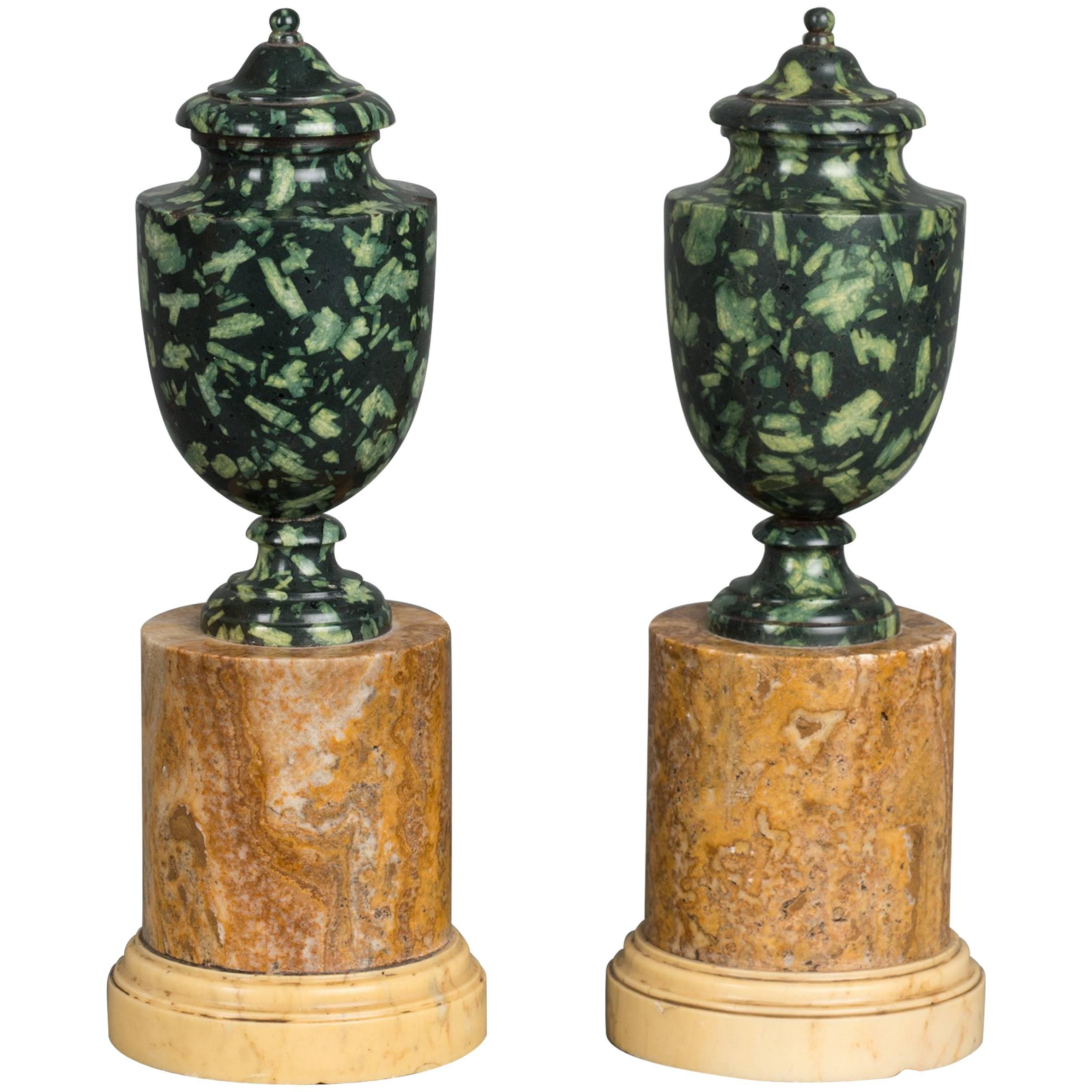 Fine Pair of Mounted, Green Porphyry Marble Urns, circa 1830, Grand ...