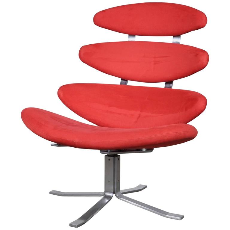 Red Macro Suede EJ 5 Corona Chair by Poul M. Volther, Made by Erik ...