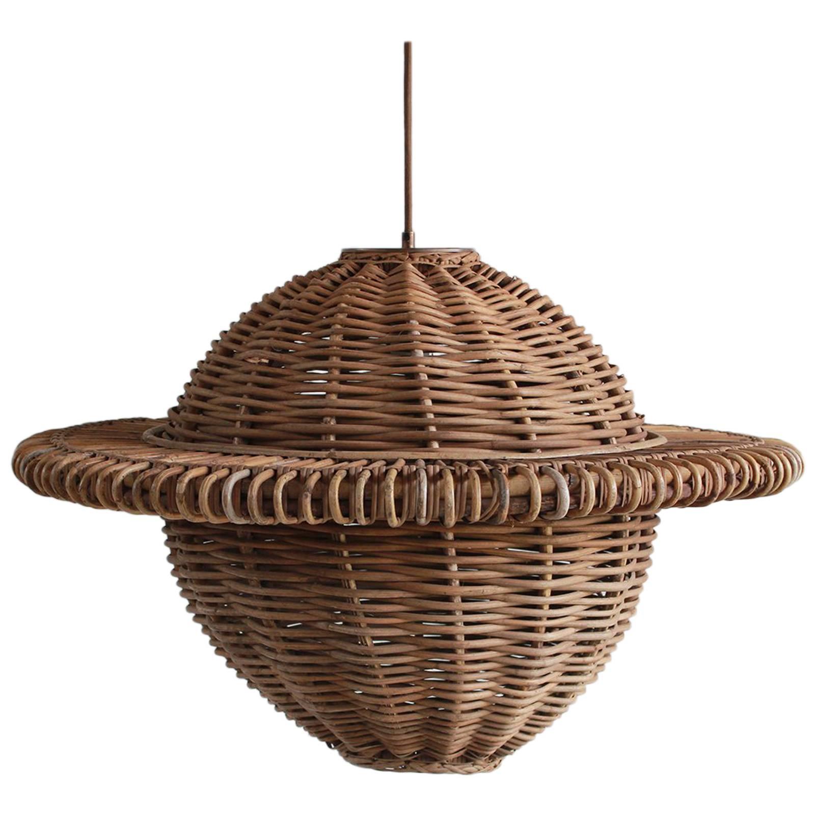 Rustic Natural Wicker Round Pendant at 1stDibs
