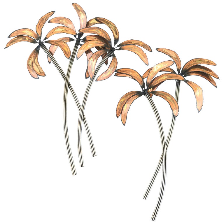 2003 C. Jere Palm Tree Wall Sculptures, Pair at 1stDibs