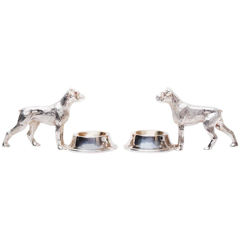 Pair of Silver Plated Boxer Dog Salt Cellars at 1stDibs