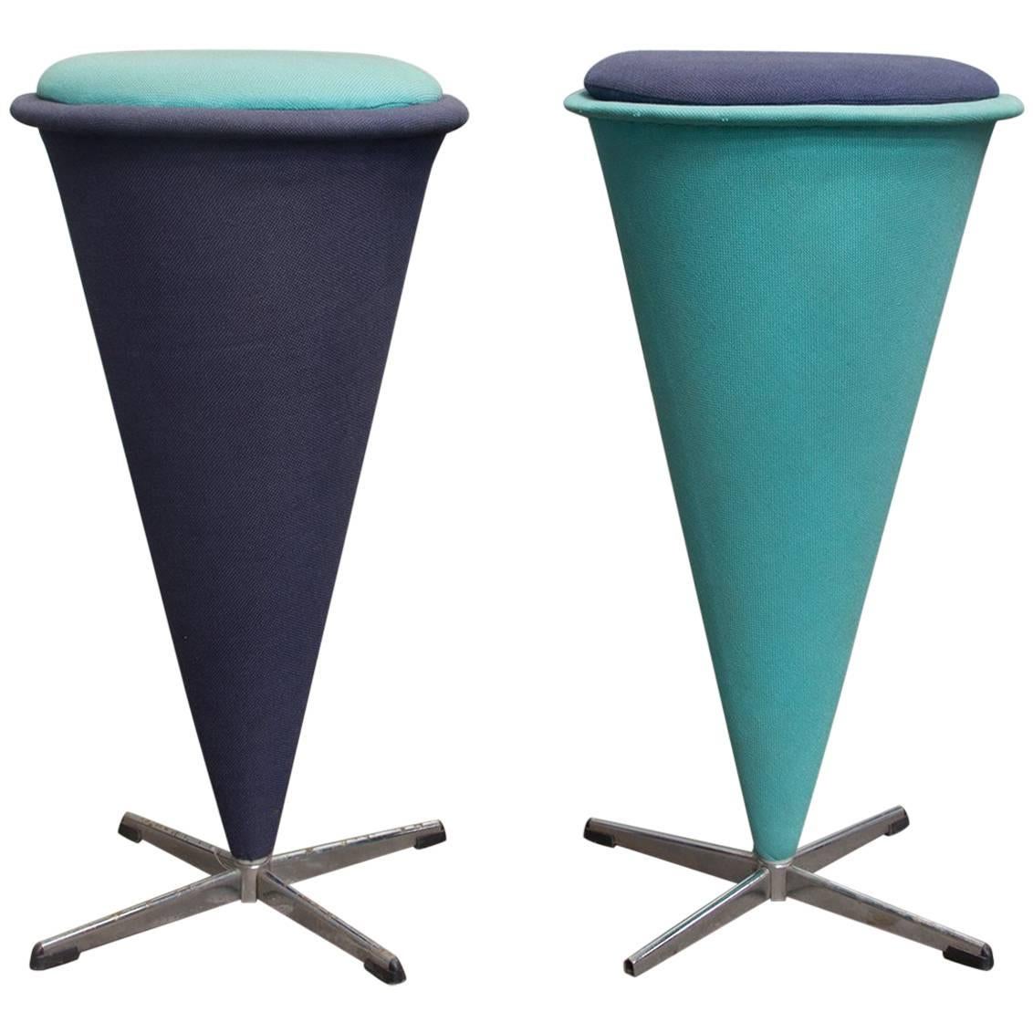 1958, Verner Panton for Rosenthal, Cone High Stool, Original Turqois Linen Fabri For Sale at 1stDibs