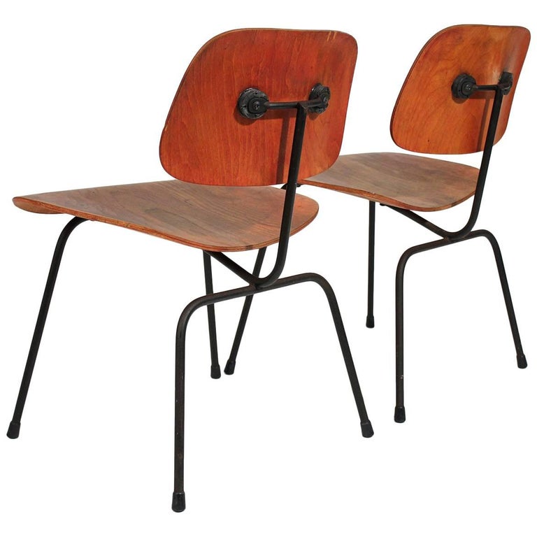 Early Charles Eames Herman Miller Aniline Red DCM Dining Chairs, Pair ...
