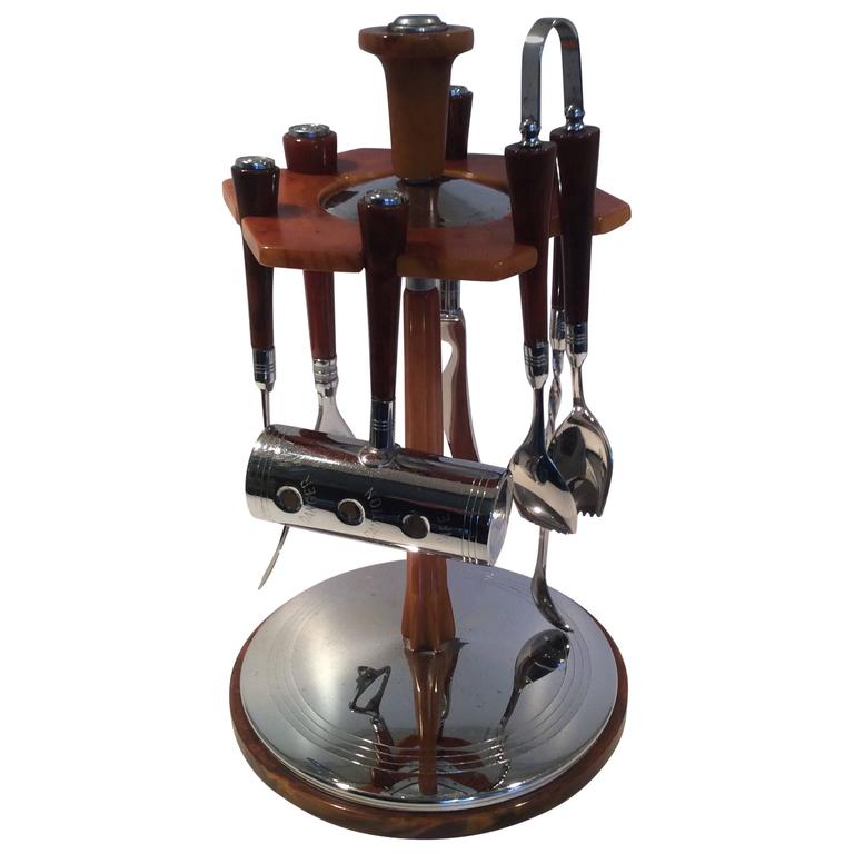 Art Deco Bakelite Cocktail Bar Set Amber and Chrome at 1stDibs