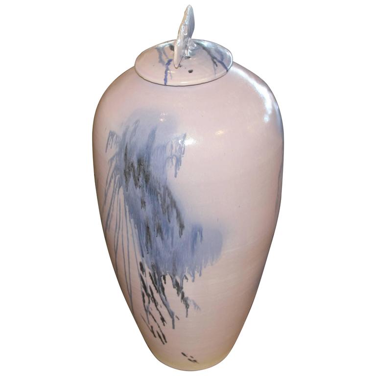 Impressive Lidded Floor Vase by Noted Artist Mark Hines For Sale at 1stdibs