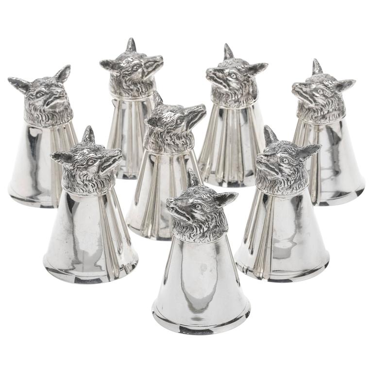 Sterling Silver Fox Head Stirrup Cups Set of Eight at 1stDibs