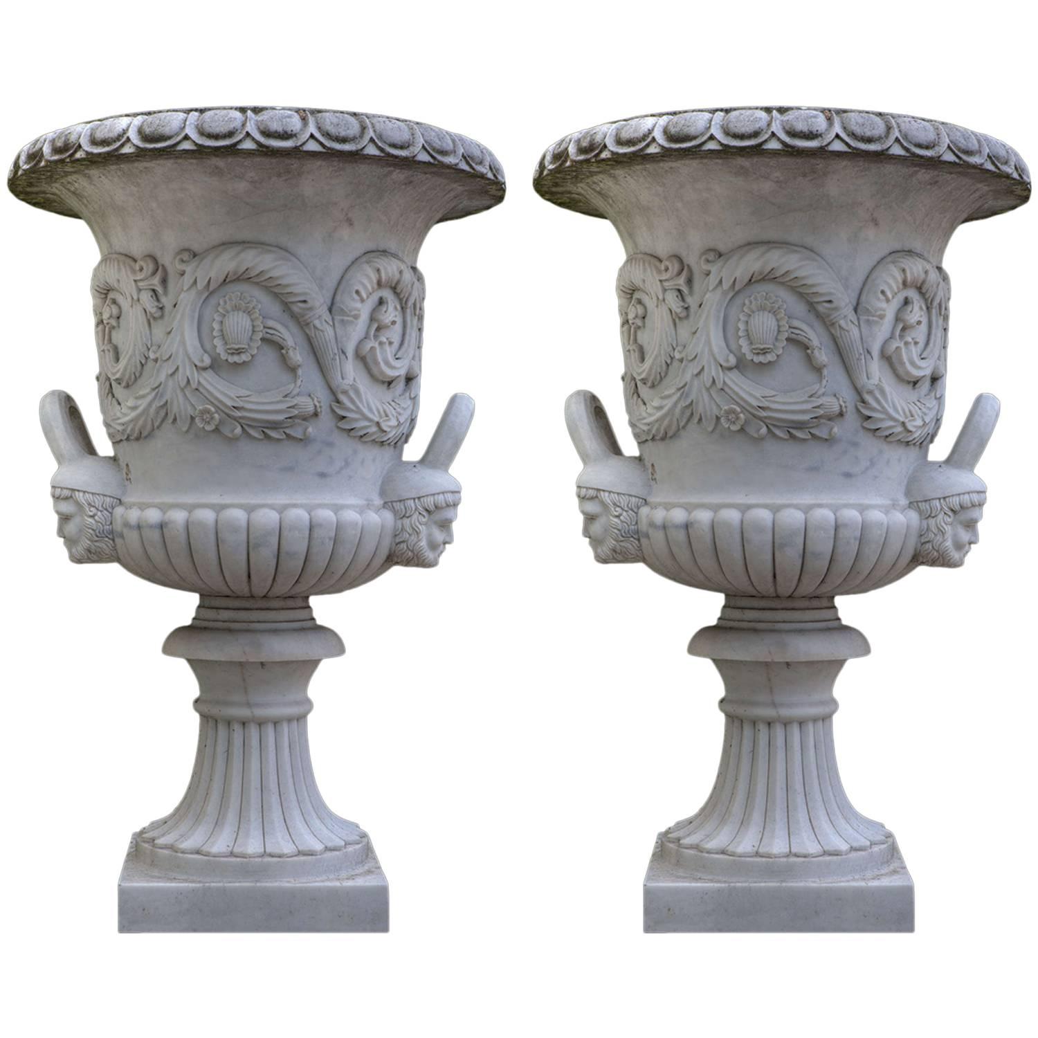 Pair of Monumental White Marble Medici Model Vases For Sale at 1stDibs