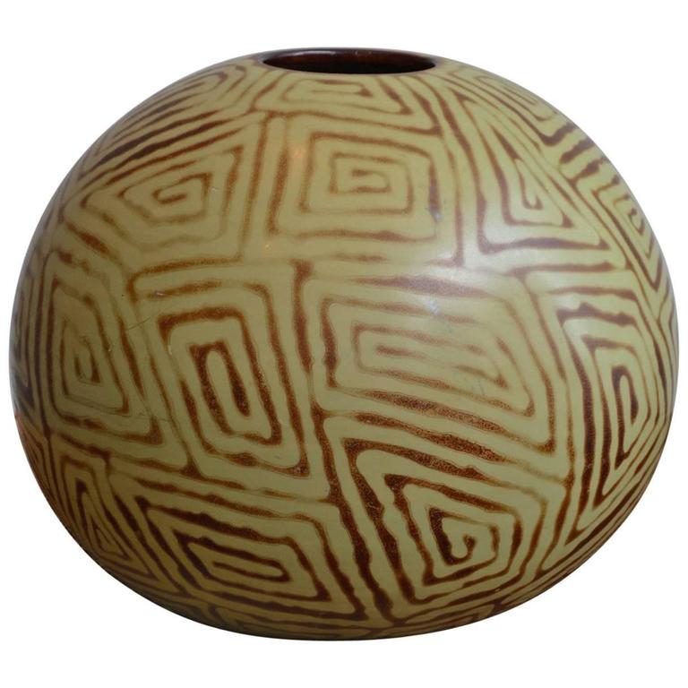 Ceramic Ball-Shaped Vase with Geometric Patterns For Sale at 1stDibs
