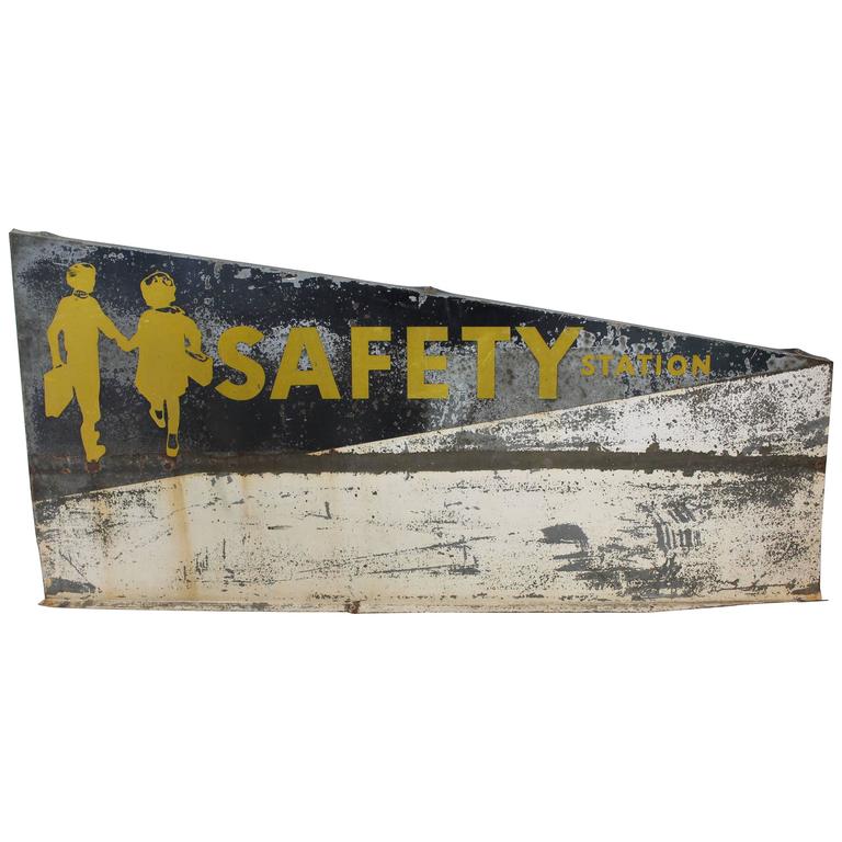 Perfectly Weathered Safety Station Metal Sign For Sale at 1stDibs