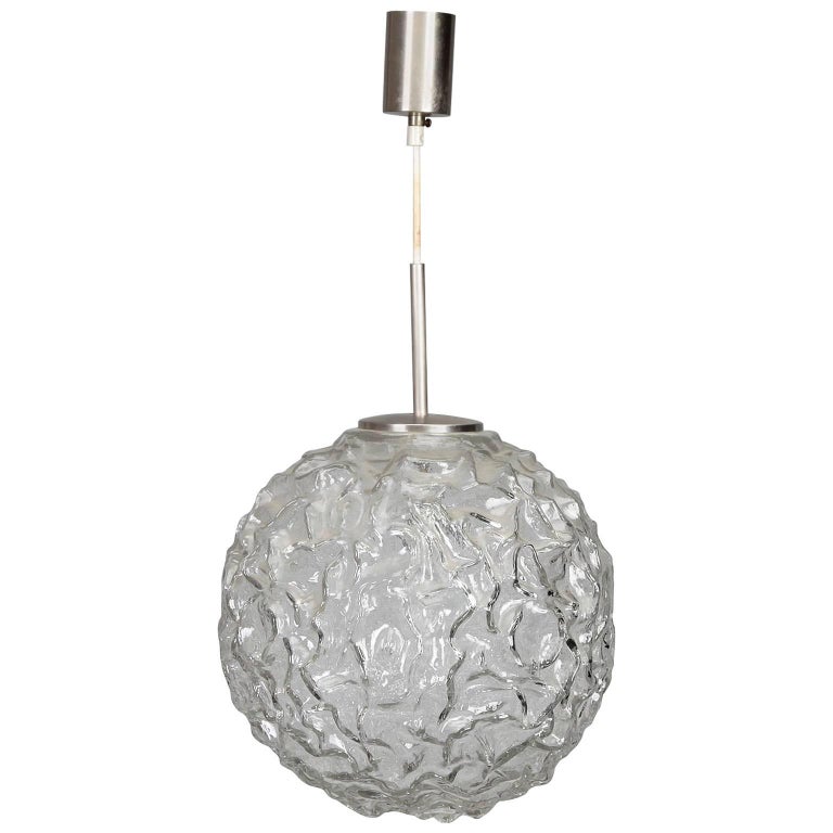 Mid-Century Molded and Textured Glass Globe Pendant at 1stDibs