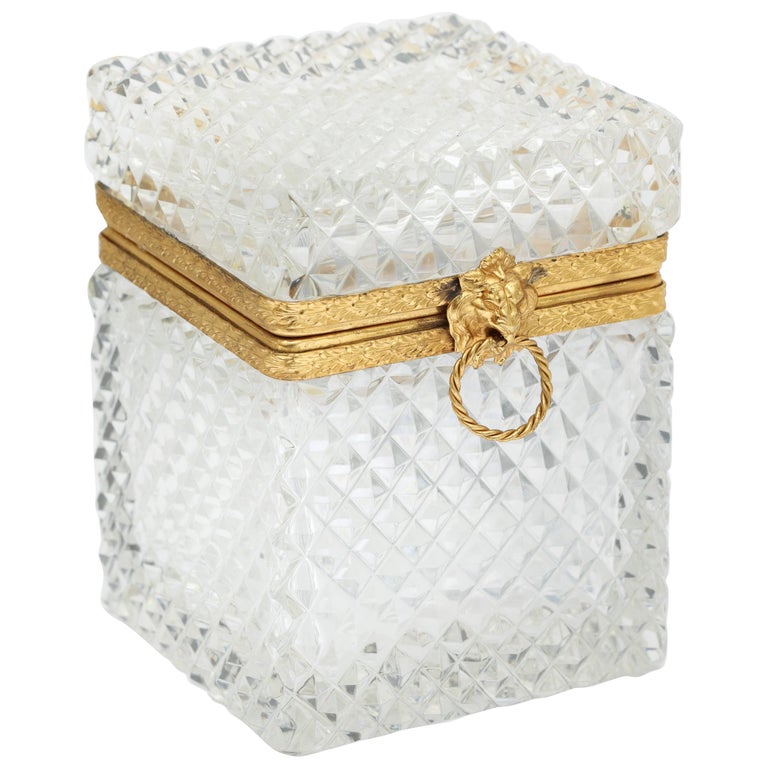 Cut Crystal Lidded Box With Brass Lion Head at 1stDibs