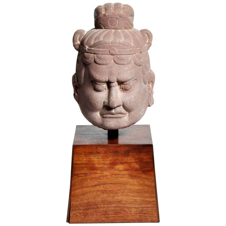 Chinese Tang Dynasty Red Sandstone Lokapala Head at 1stDibs