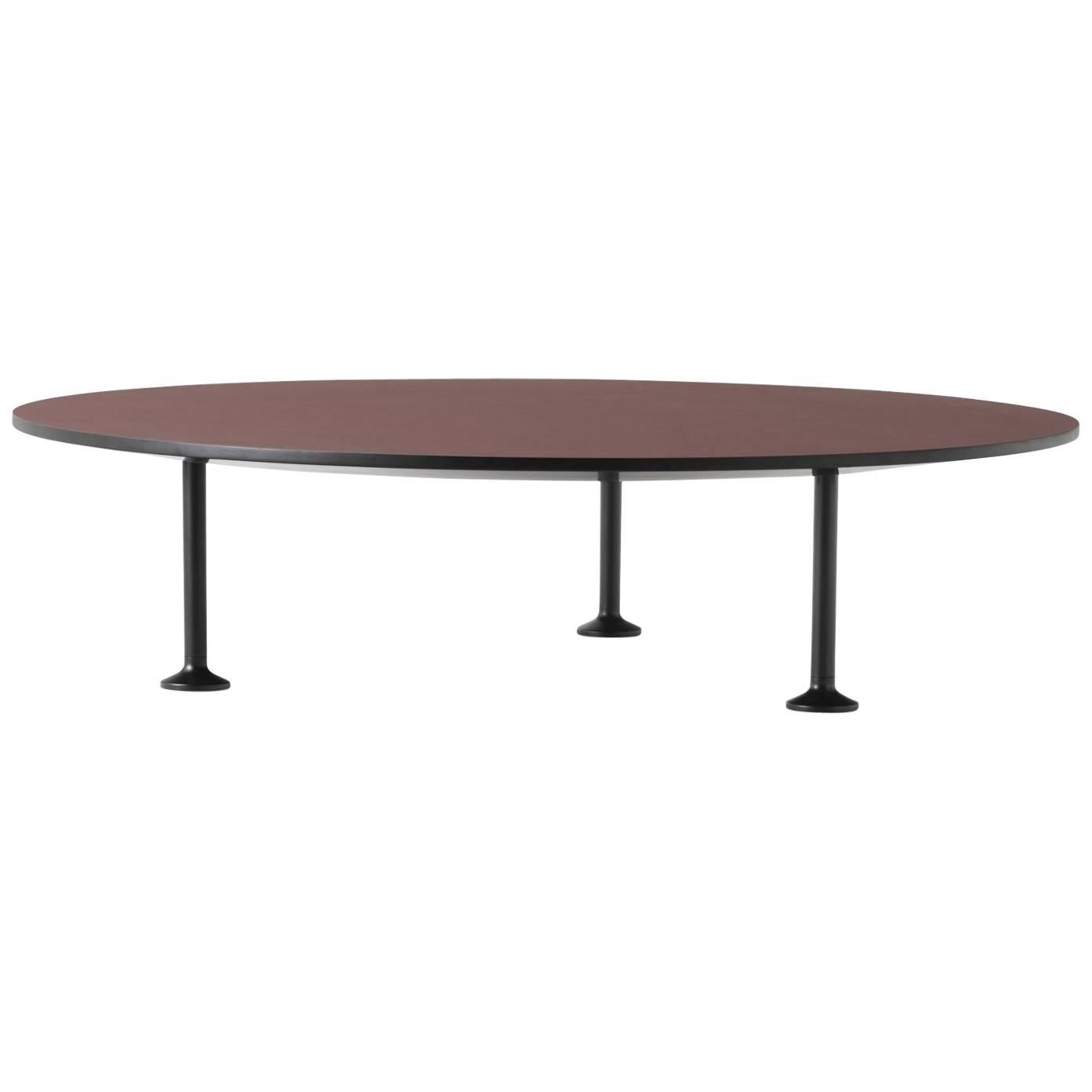 Godot Coffee Table, Round, MDF and Burgundy Linoleum, Custom Legs ...