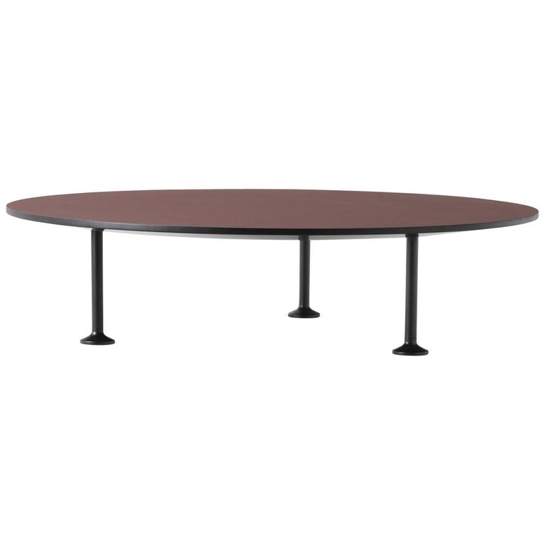 Godot Coffee Table, Round, MDF and Burgundy Linoleum, Custom Legs ...