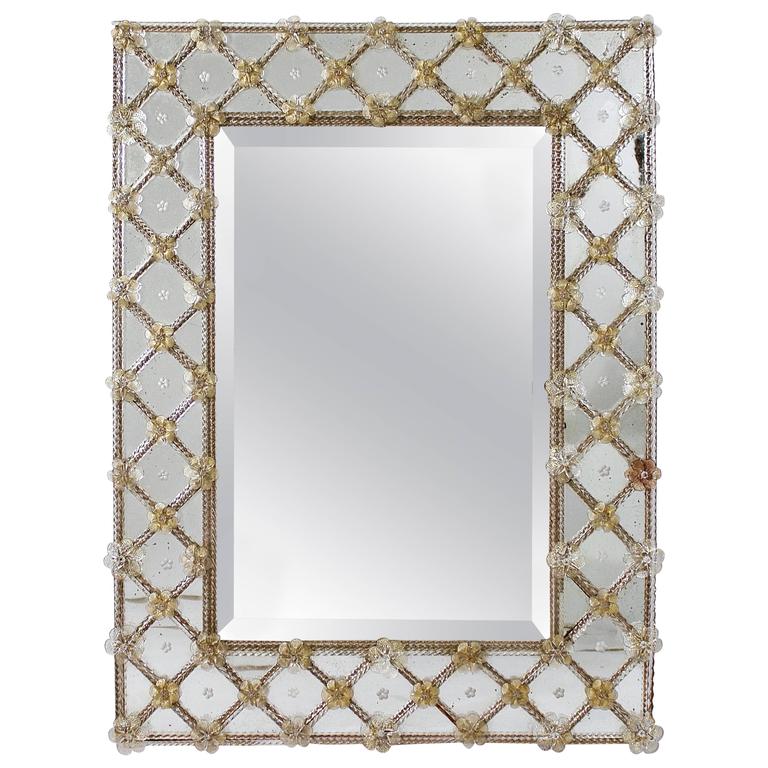 Rectangular Venetian Border Glass Mirror For Sale at 1stdibs