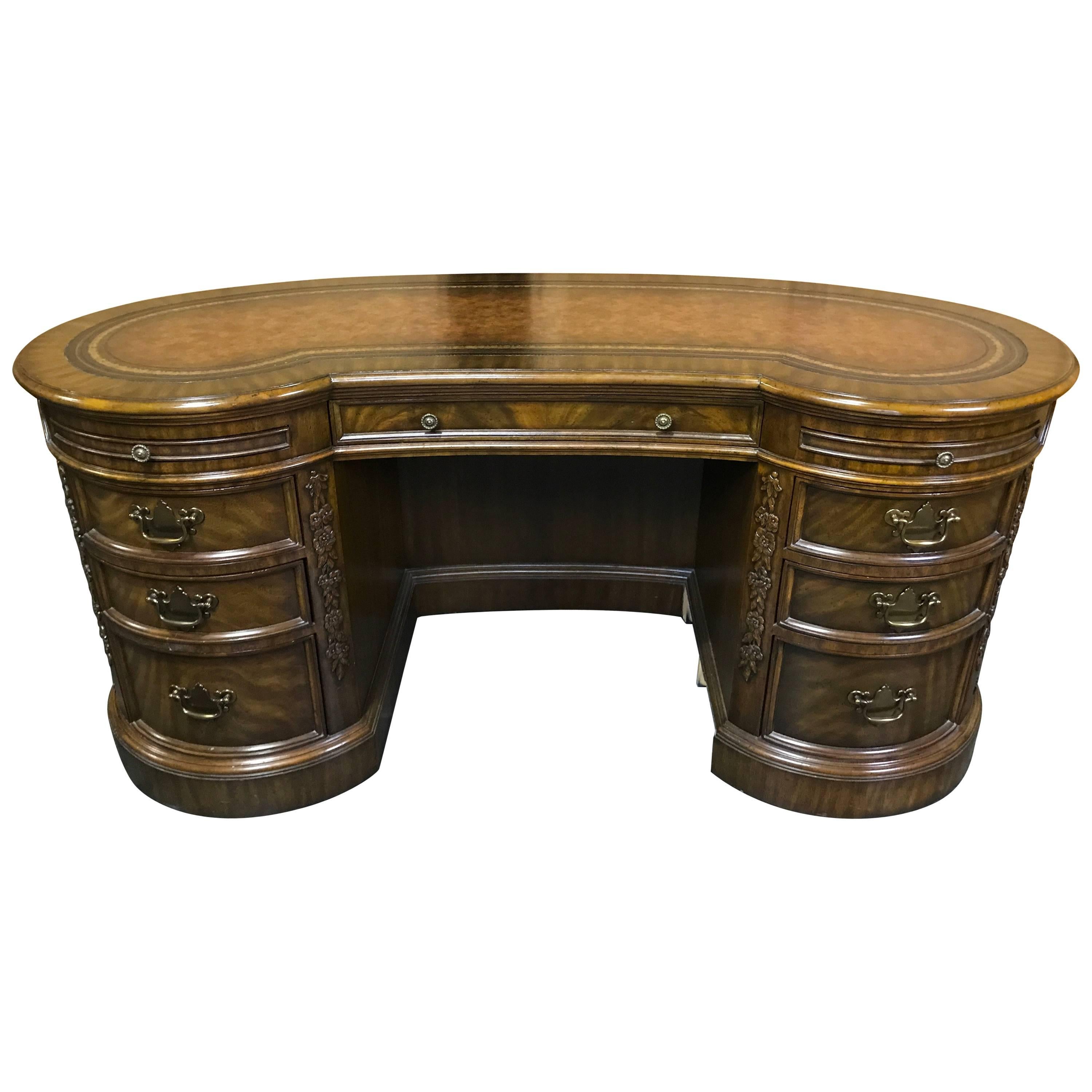 Gorgeous Georgian Style Carved Mahogany Kidney Shaped Desk by Maitland ...