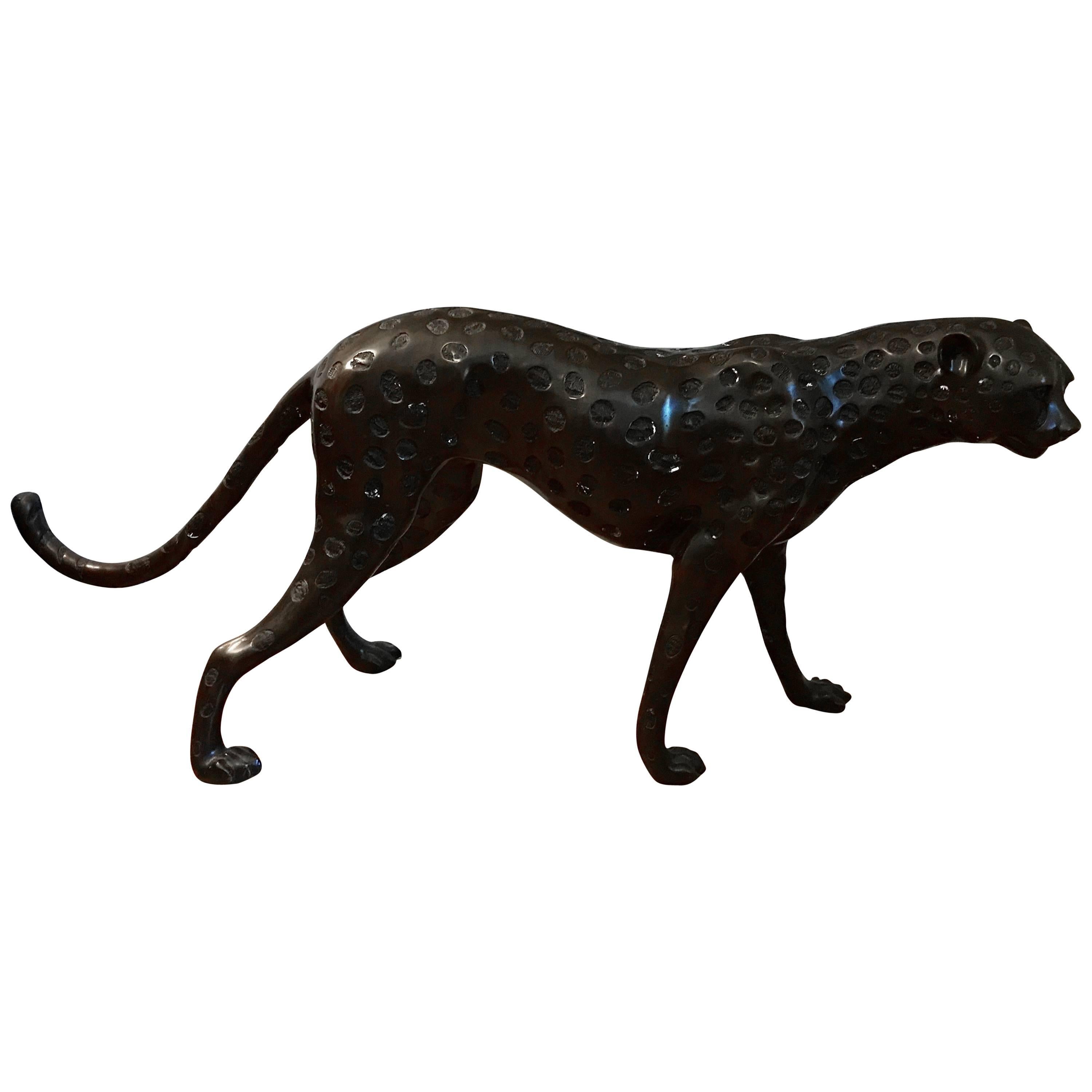 1970s Life-Sized Bronze Leopard Sculpture at 1stDibs