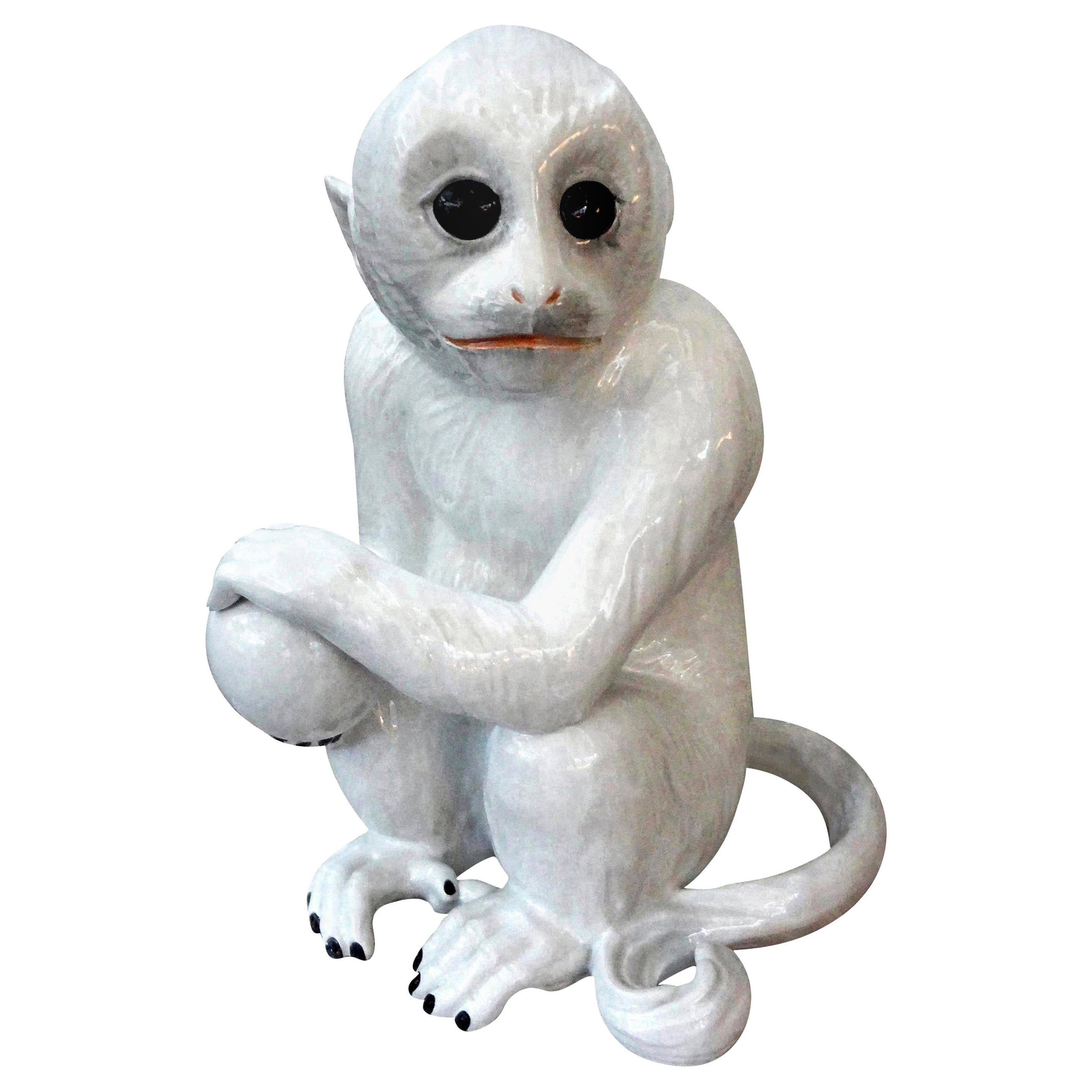Vintage Italian Carved Wood Seated Monkey For Sale at 1stDibs