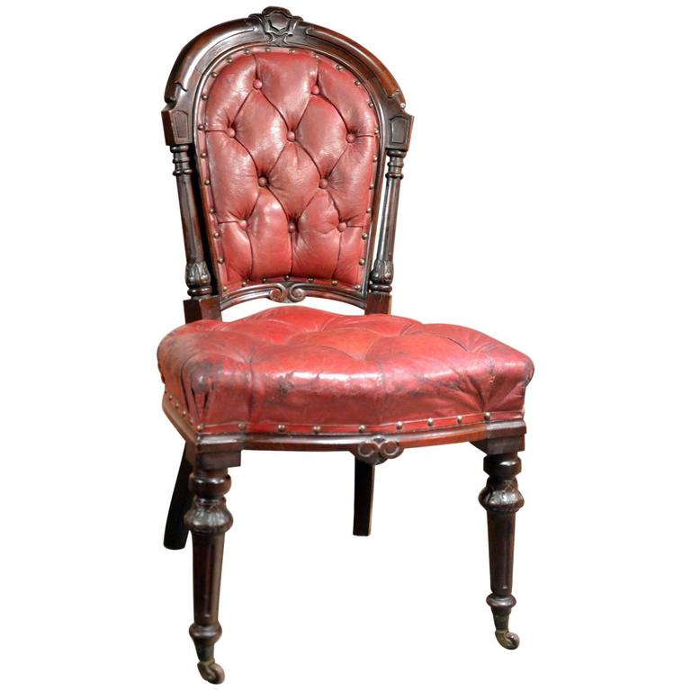 Regency Red Leather Antique Library Chair, circa 1830 at 1stDibs