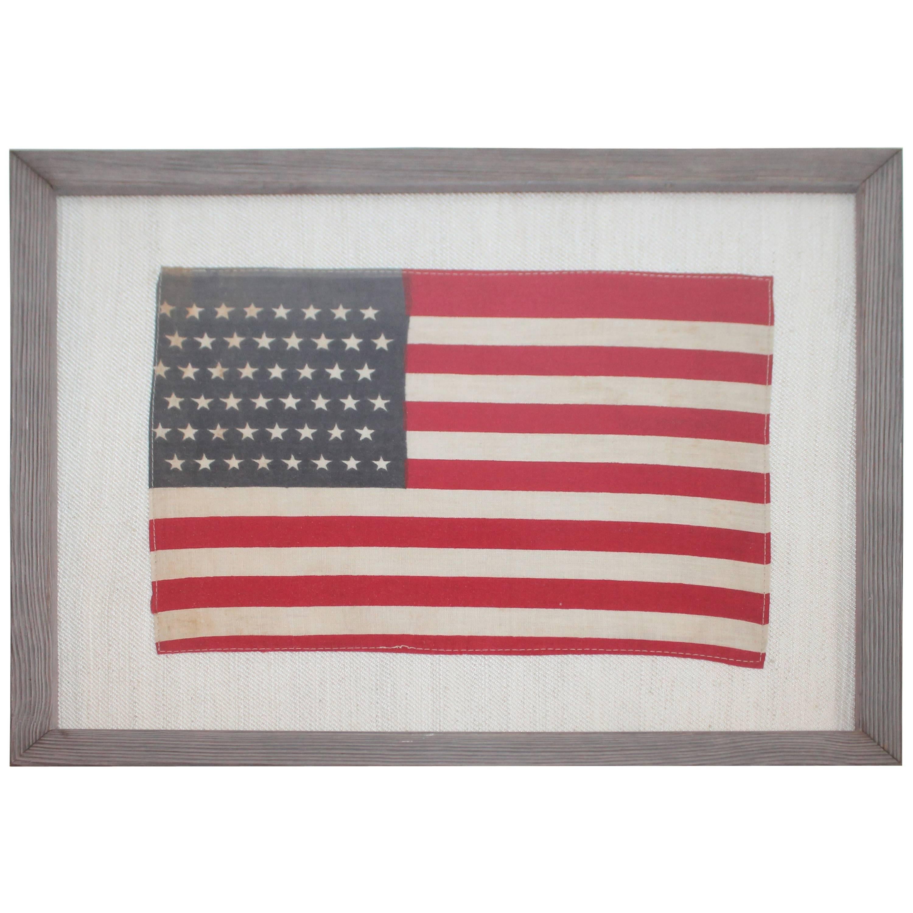 Large Hand Crochet 48 Star Flag with Blue Cotton Linen Backing at 1stDibs