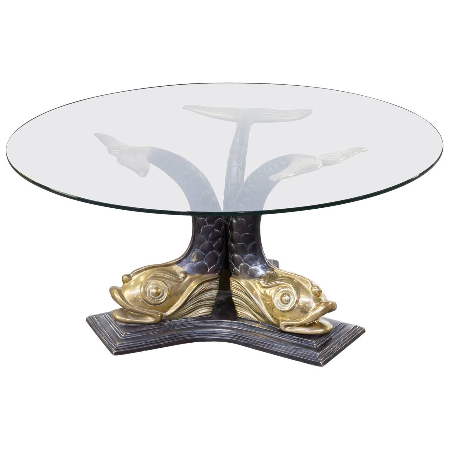 1960s Italian Brass Koi Fish Sculptural Coffee Table For Sale at ...