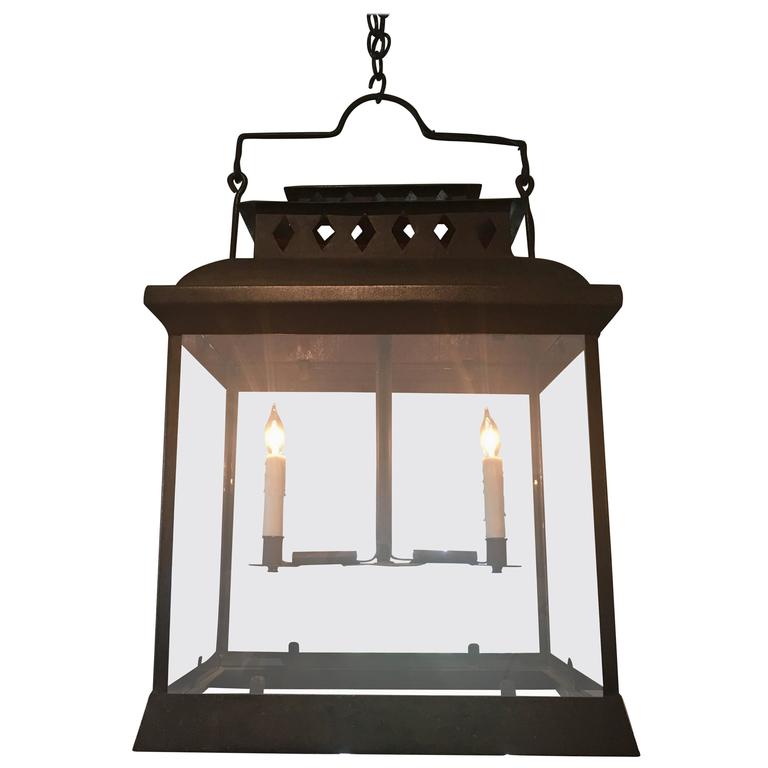 Large Rectangular French Wrought Iron Hanging Lantern at 1stDibs
