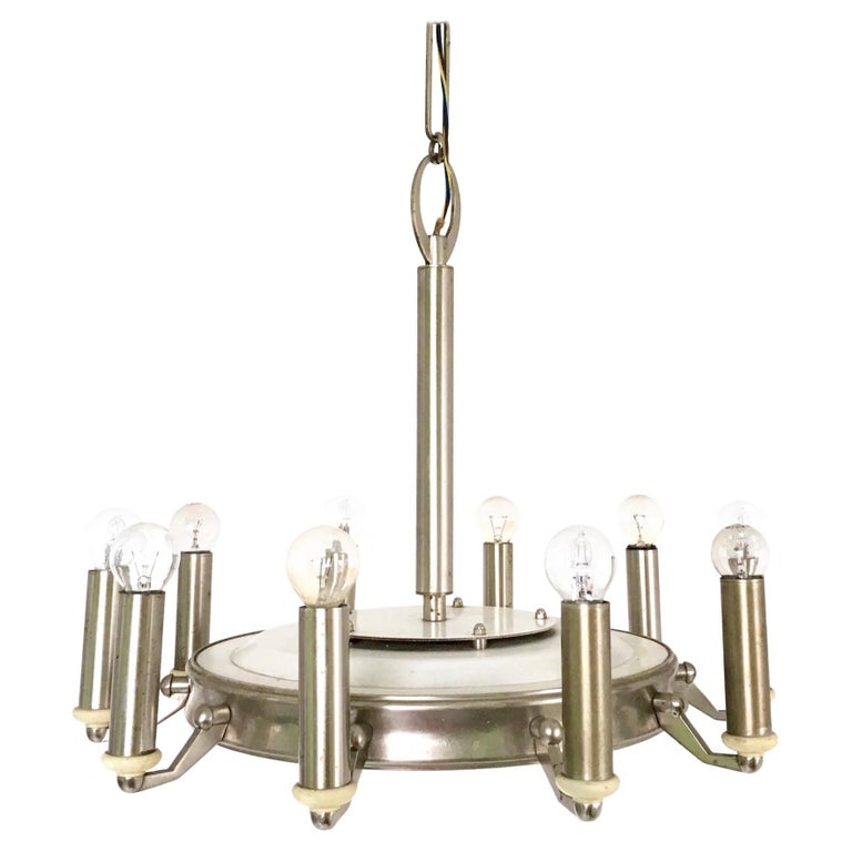 Vintage 10-Light Round Varnished Metal Chandelier, Italy For Sale at ...