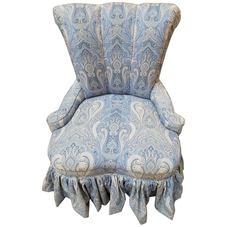 Romantic Channel Back Paisley Upholstered Slipper Chair For Sale at 1stDibs