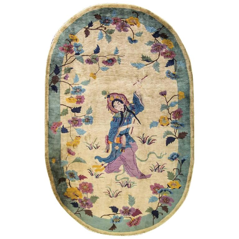 Amazing and Unusual Oval Shape Pictural Art Deco Rug at 1stDibs